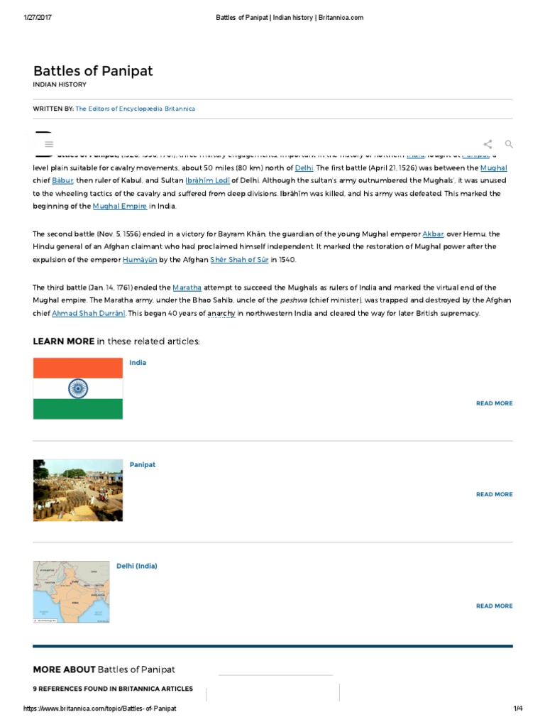 Battles of Panipat - Indian History - Britannica PDF | PDF
