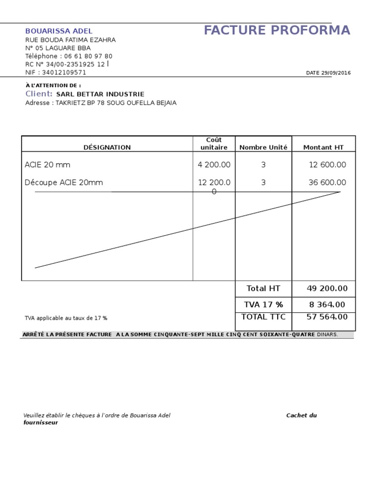 Exemple de Facture Proforma | PDF | Finance et gestion monétaire ...