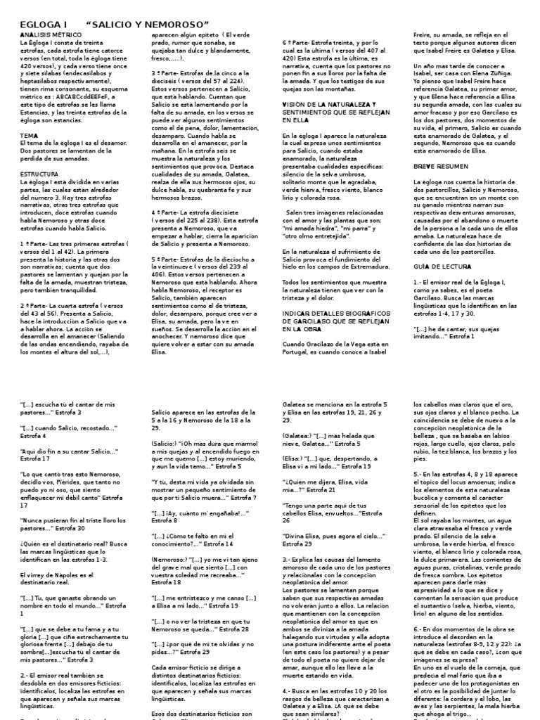 Análisis de "Salicio y Nemoroso" | PDF | Metro (poesía) | Poesía