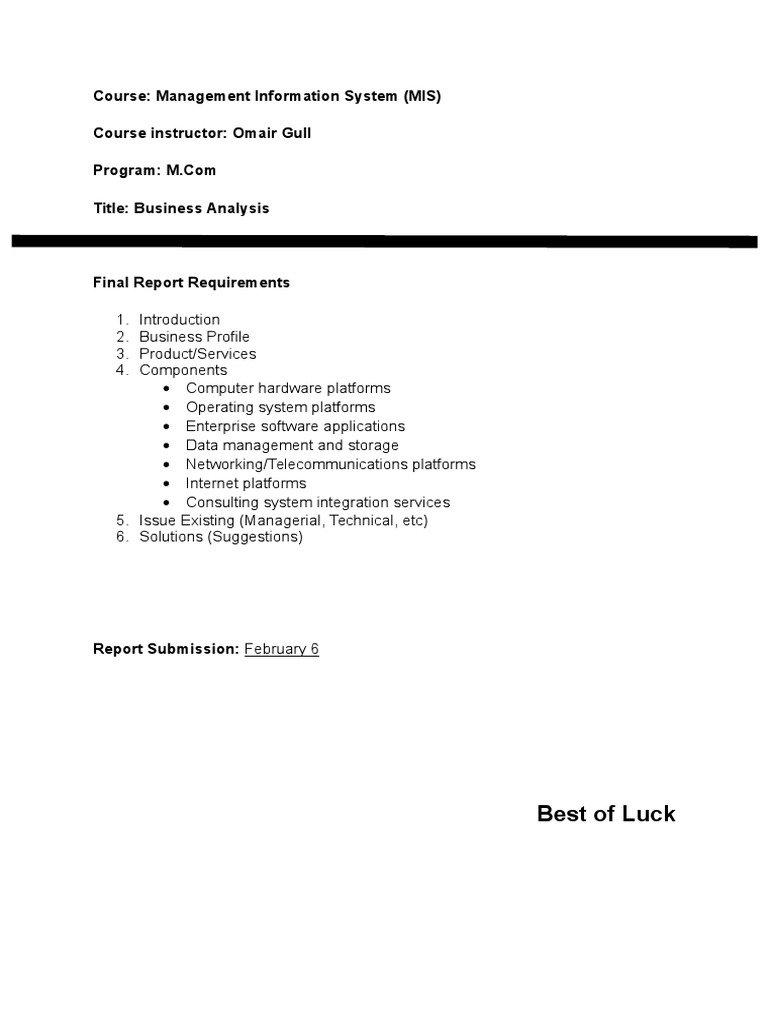 Course: Management Information System (MIS) Course Instructor: Omair ...