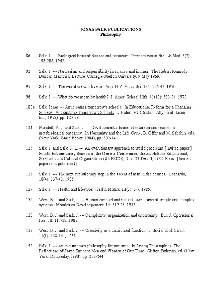 Books Written by Jonas Salk | PDF | Science | Philosophical Science