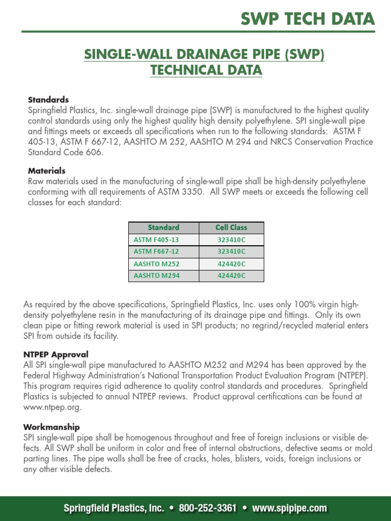 SWP Technical Data for Corrugated Pipe | PDF | Pipe (Fluid Conveyance ...