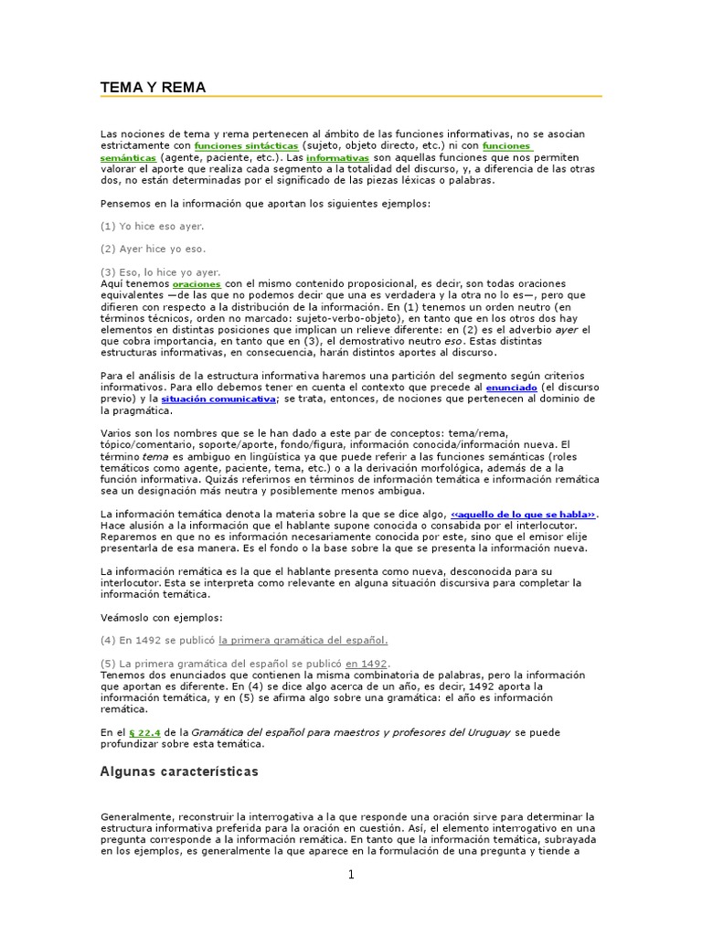 Tema y Rema: Estructura Informativa | PDF | Oración (Lingüística ...
