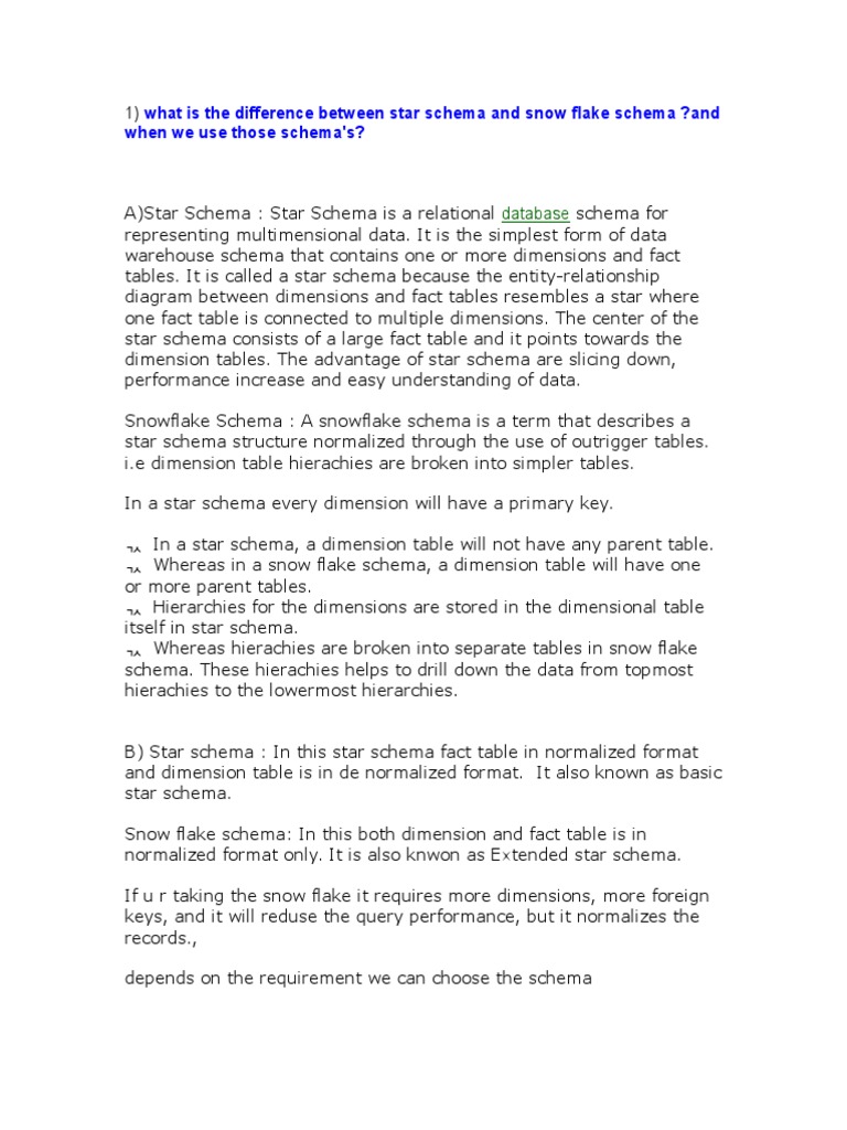 What Is The Difference Between Star Schema and Snow Flake Schema ?and ...