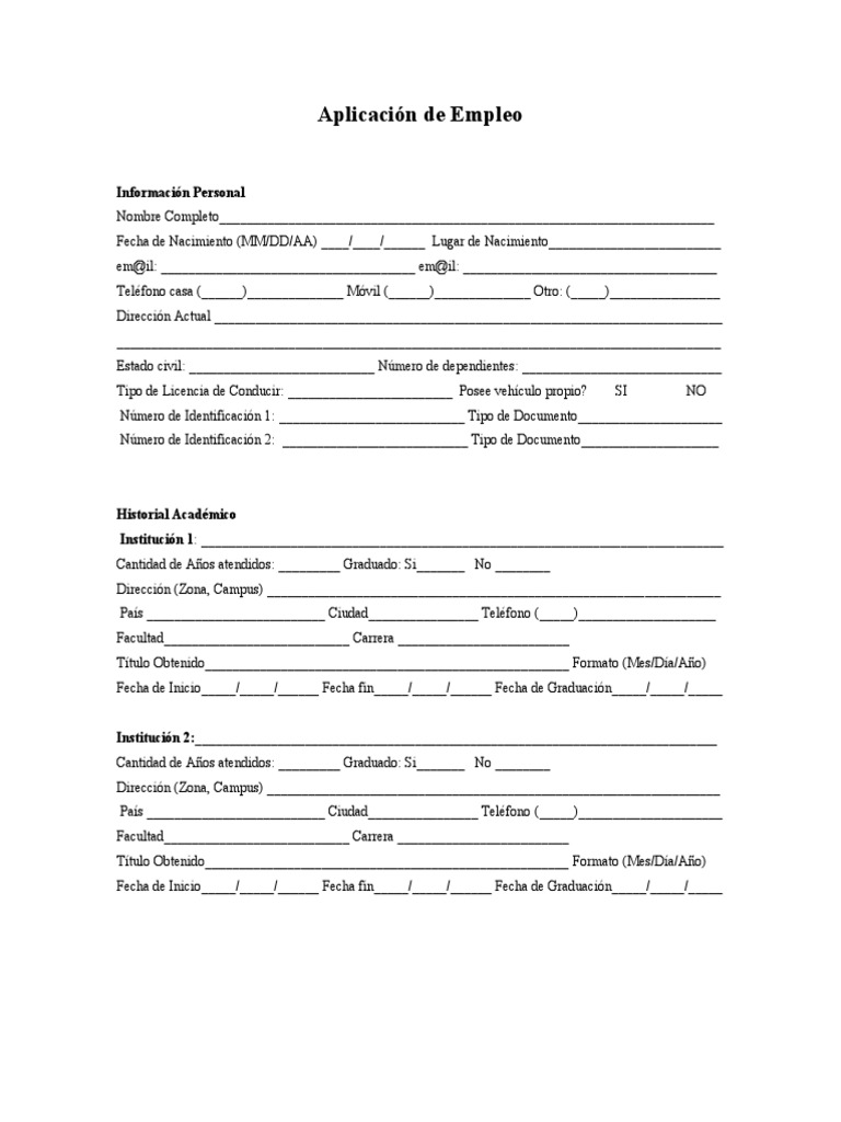 Spanish Job Application Form | PDF
