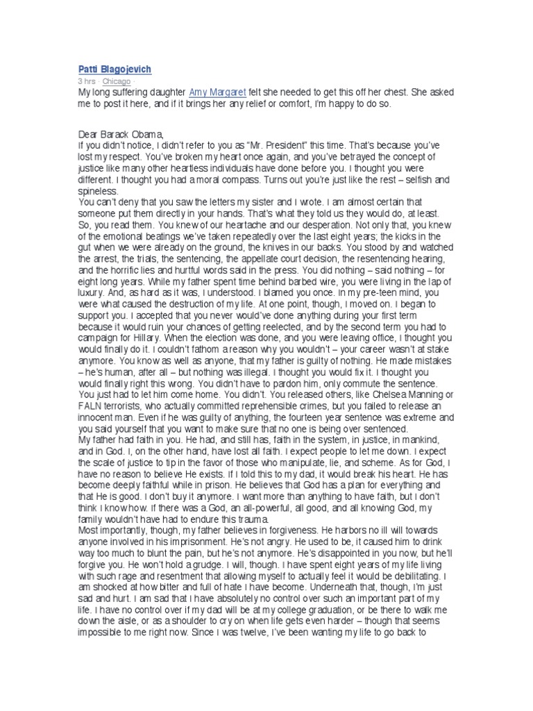Amy Blagojevich Facebook Post | PDF | Forgiveness | Justice