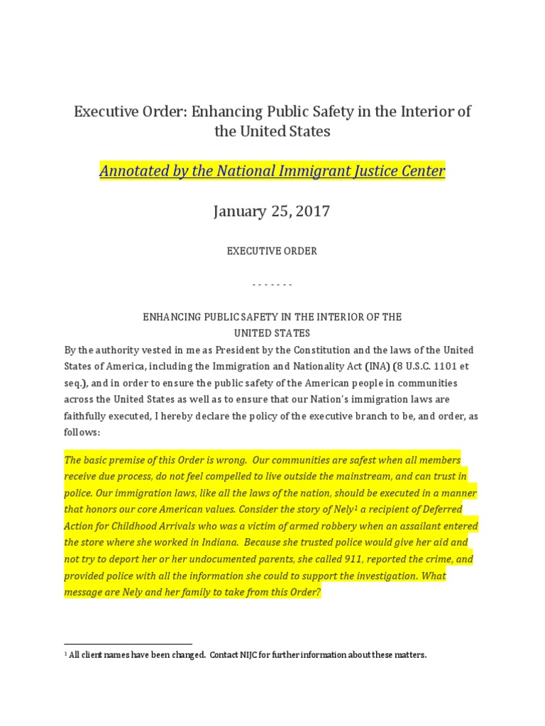 Interior Immigration Enforcement Executive Order - Annotated by The ...