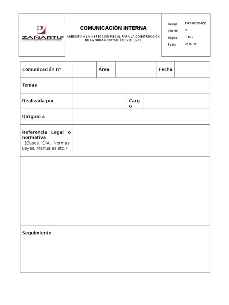 Fgt-Hosp-006 Formato Comunicación Interna | PDF