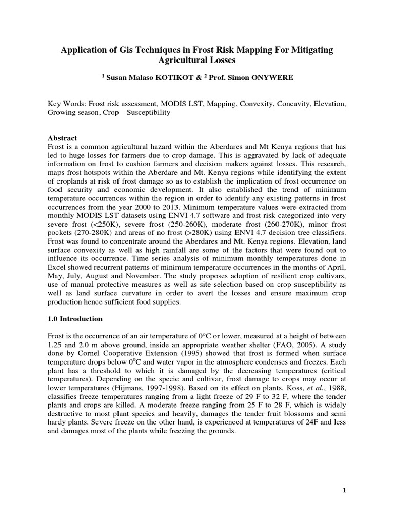 Application of GIS Techniques in Frost Risk Mapping For Mitigating ...