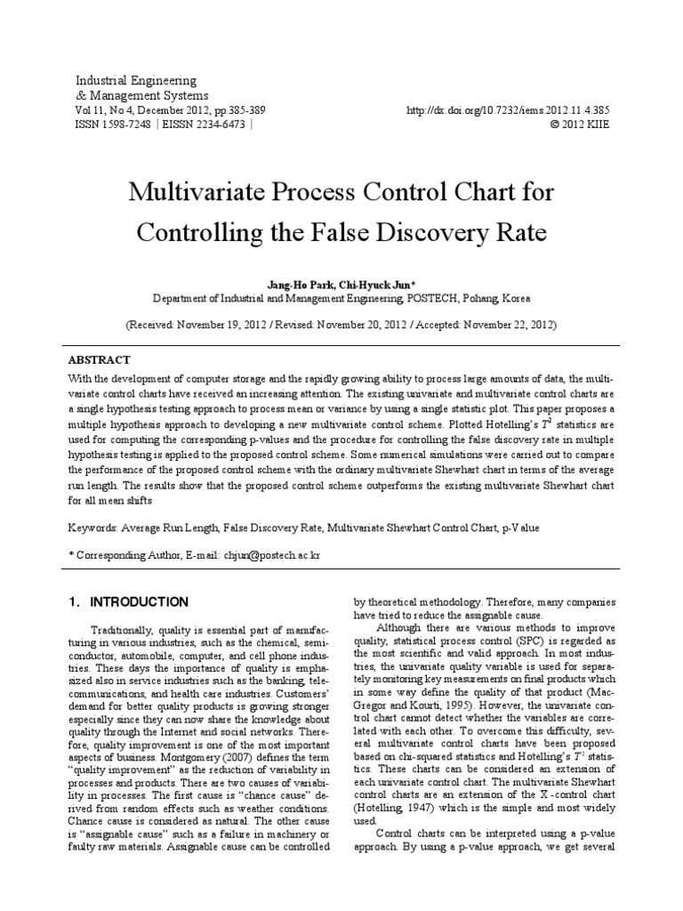 Multivariate Process Control Chart For Controlling The False Discovery Rate | PDF | Multiple ...