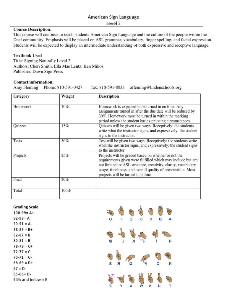 American Sign Language Level 2 | PDF | American Sign Language | Homework