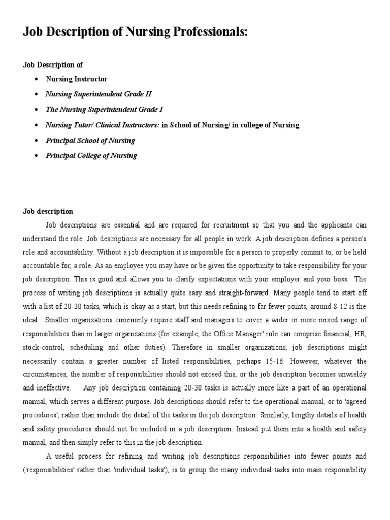 Nursing Job Descriptions Overview | PDF
