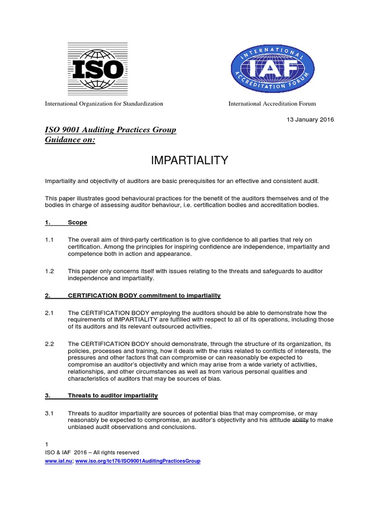 Impartiality: ISO 9001 Auditing Practices Group Guidance On | PDF | Iso ...