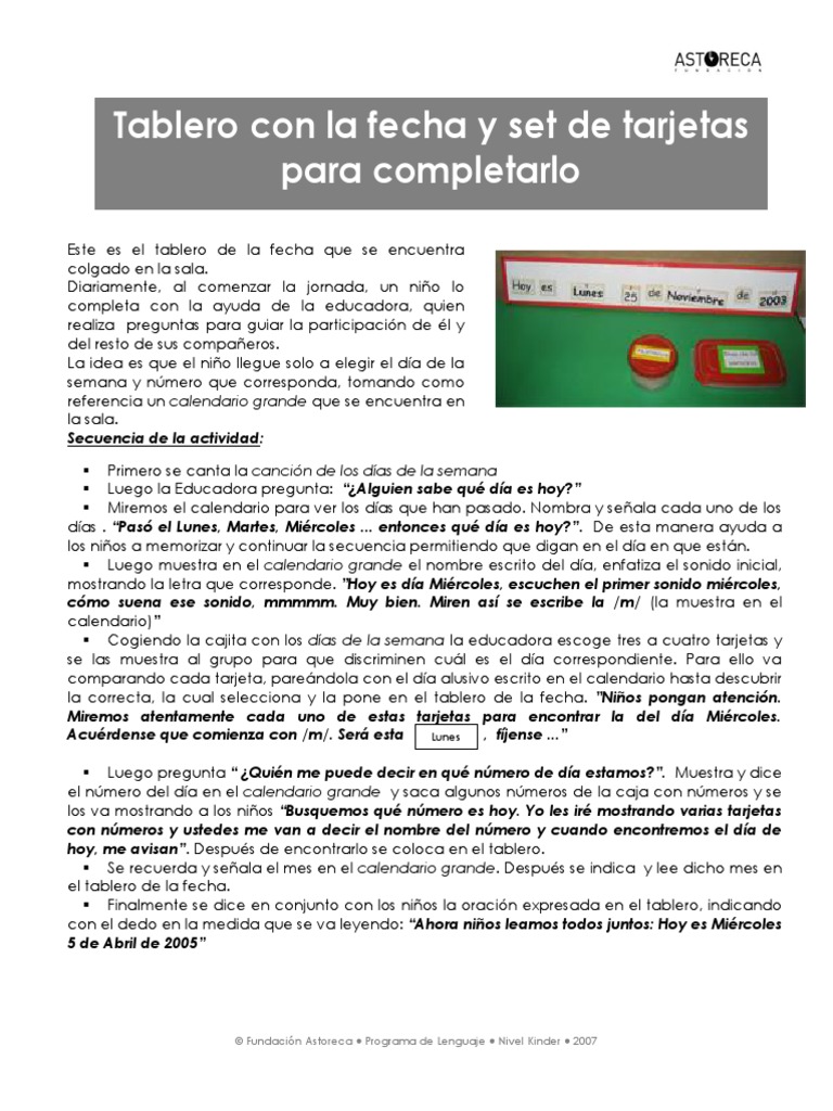Tablero Con La Fecha y Set de Tarjetas para Completarlo | PDF ...
