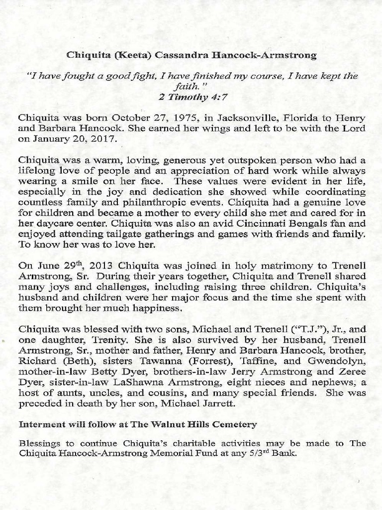 Chiquita Cassandra Hancock-Armstrong | PDF