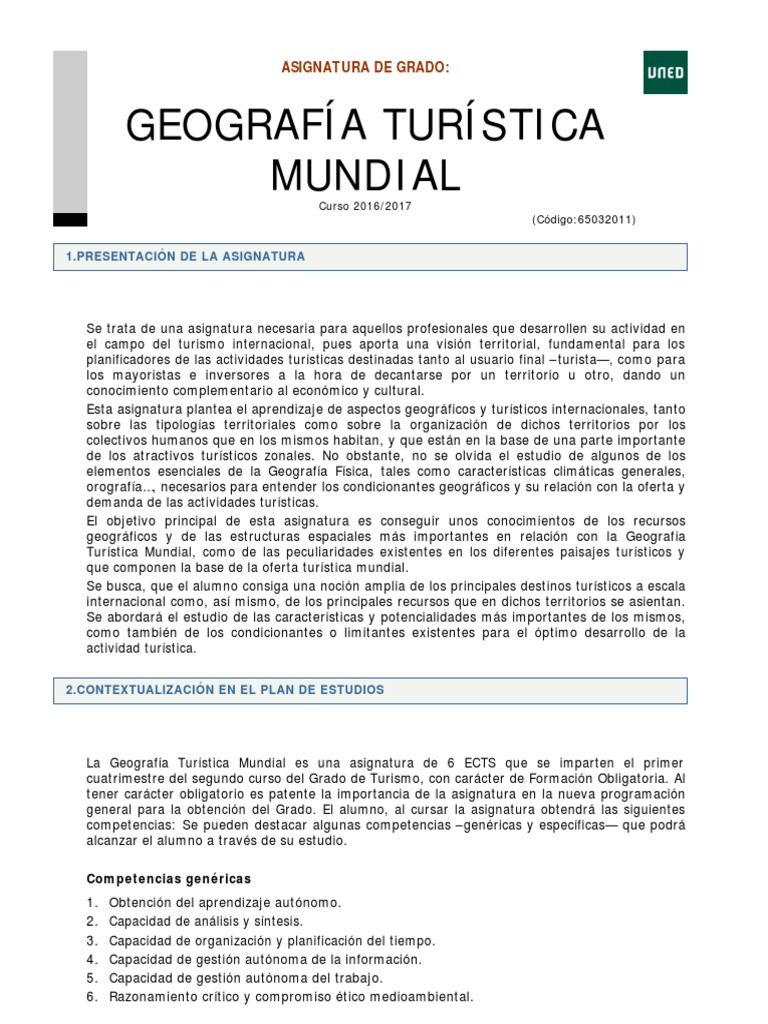 Geografia Turistica Mundial | PDF | Turismo | Planificación