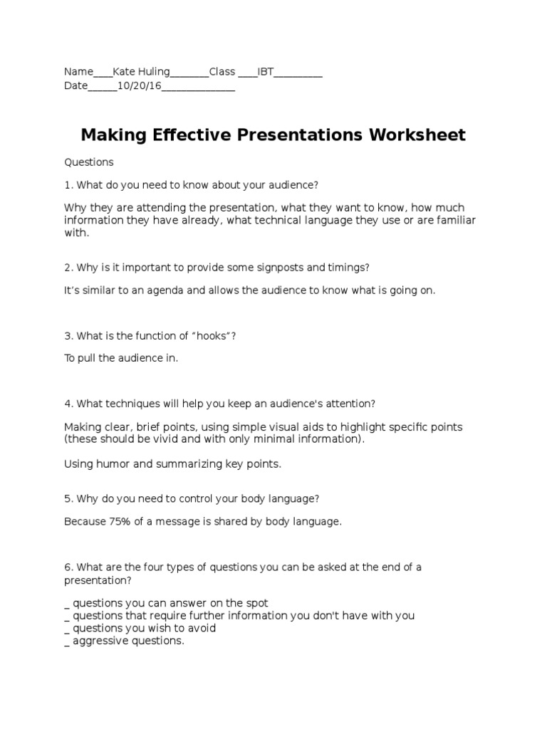 Making Effective Presentations Worksheet | PDF