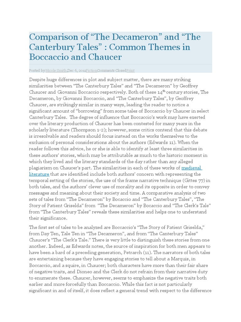 Comparing Themes of Morality, Society, and Human Nature in Boccaccio's ...