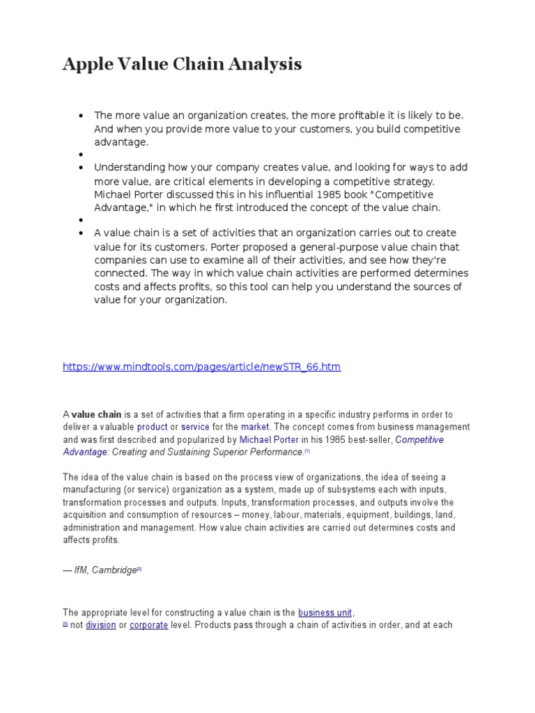 Apple Value Chain Analysis | PDF | Apple Inc. | Value Chain