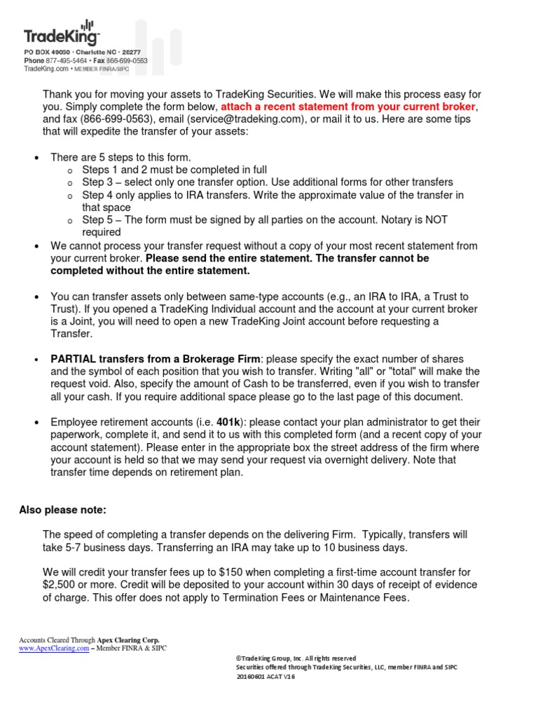 Account Transfer Form (ACAT) | PDF | Individual Retirement Account | 401(K)