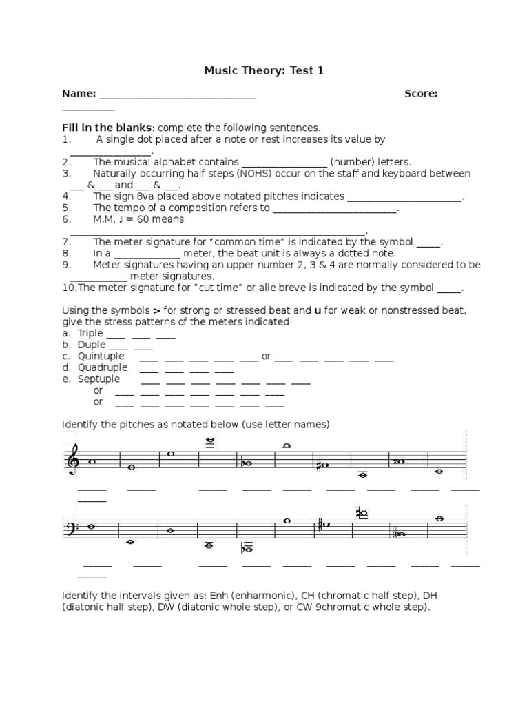 Music Theory Quiz 1 | PDF | Teaching Methods & Materials