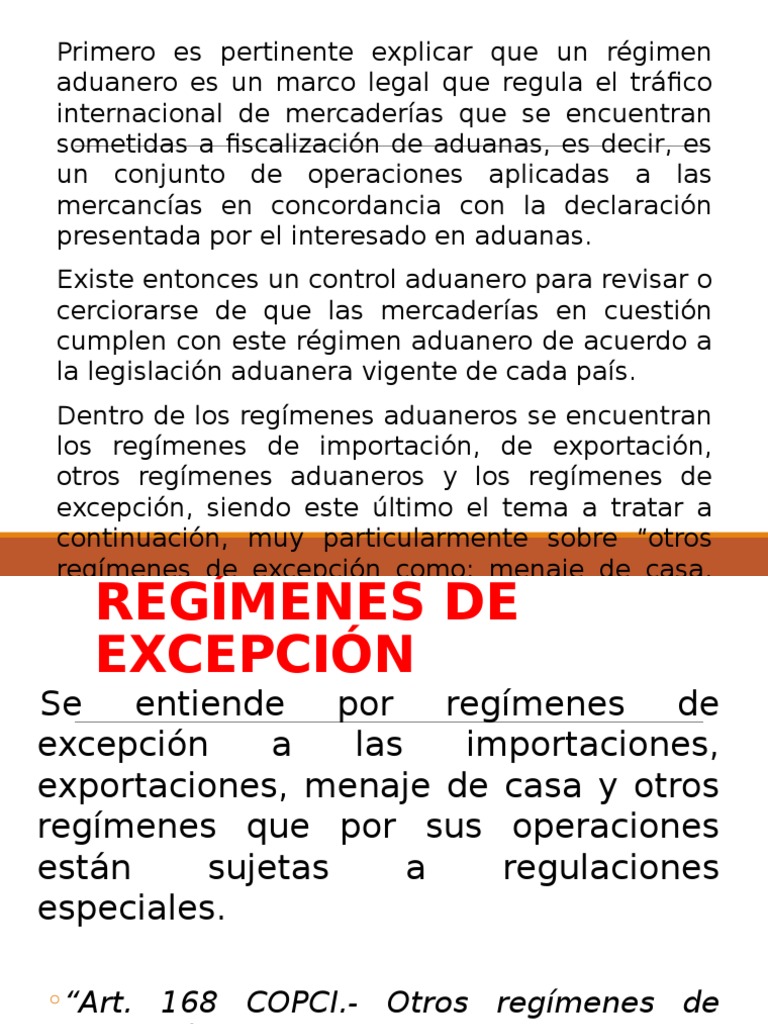 Otros Regimenes de Excepcion Power Point (1) | Aduana | Impuestos