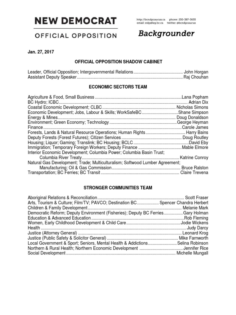 2017 01 27 NDP Shadow Cabinet | PDF