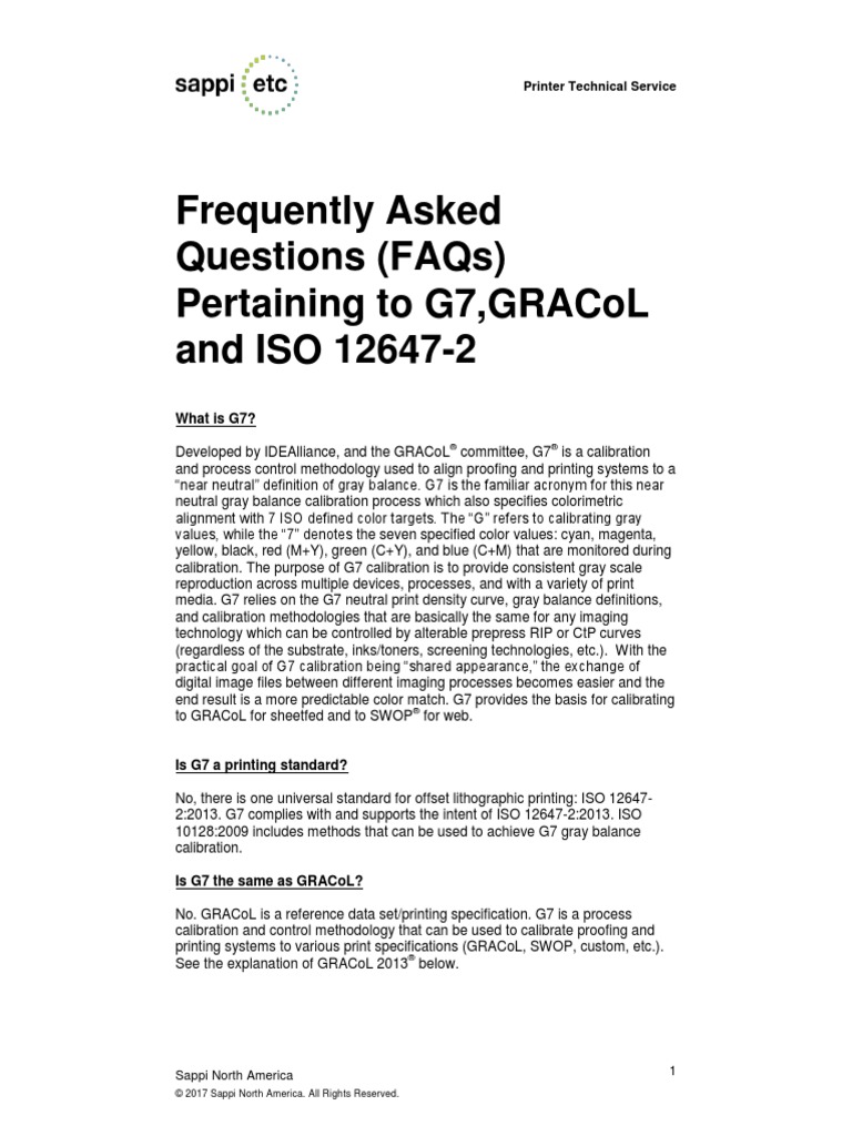 FAQs - G7, GRACoL, ISO 12647-2 PDF | PDF | Lithography | Specification ...