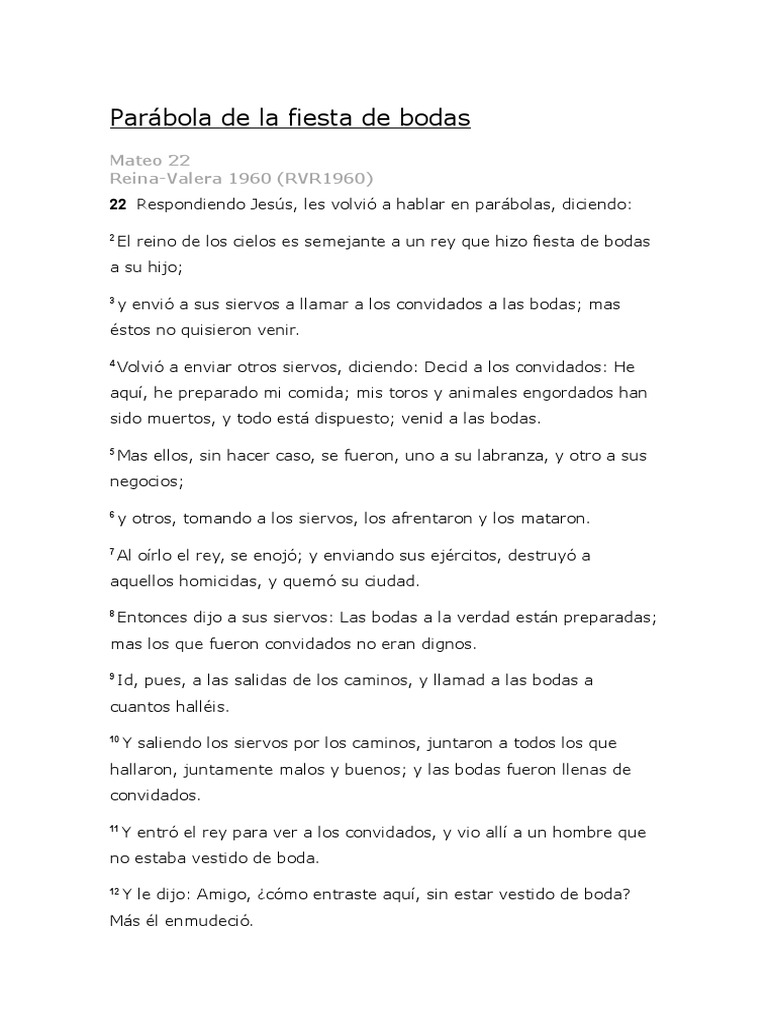Parábola de La Fiesta de Bodas | Parábolas de Jesús | Libro de revelación