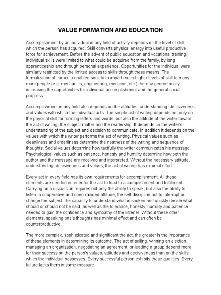 Value Formation and Education | PDF | Value (Ethics) | Attitude ...
