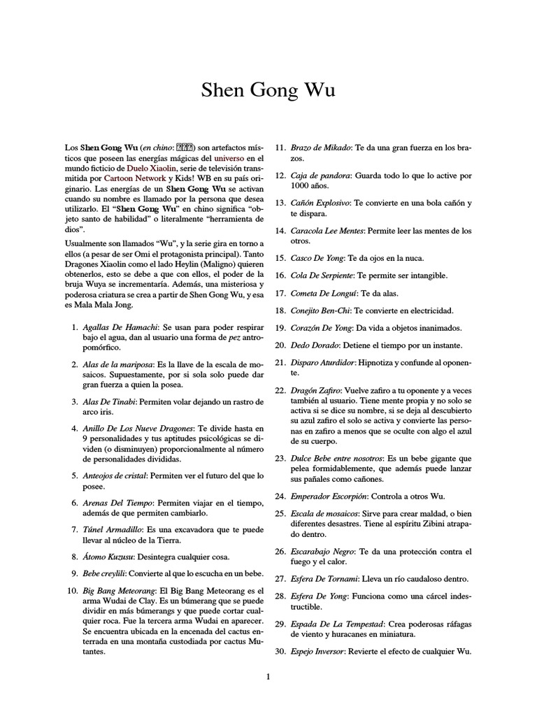 Artefactos Místicos de Duelo Xiaolin | PDF | Entretenimiento (general) | Naturaleza