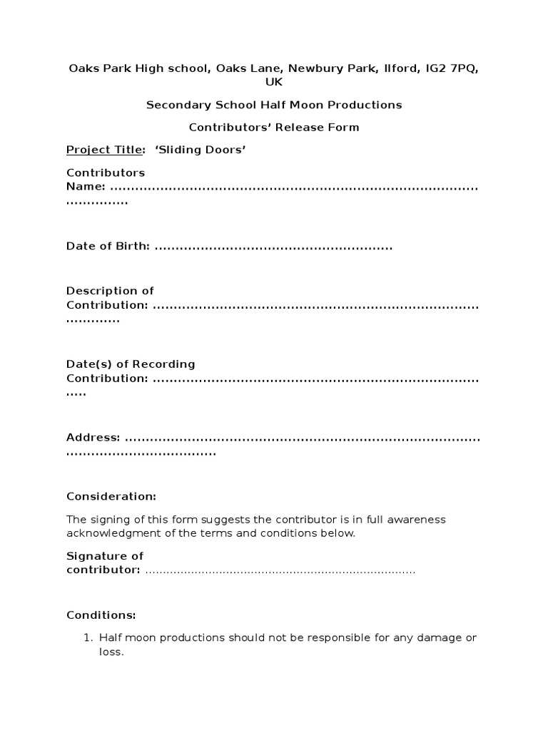 Contributors Release Form | PDF