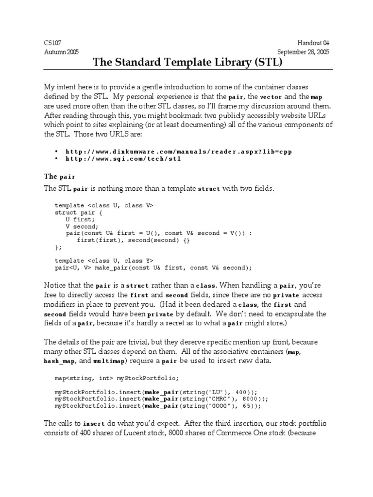 The Standard Template Library (STL) : Pair Vector Map | PDF | Array ...
