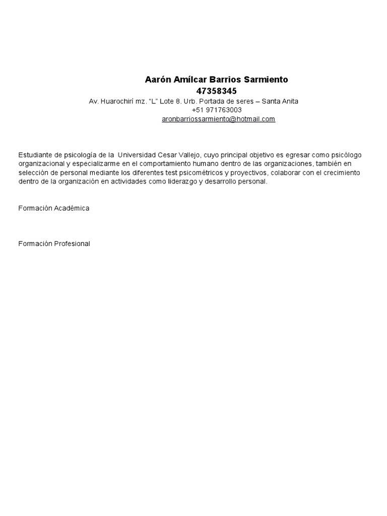 Aarón Amílcar Barrios Sarmiento | PDF | Academia | Sicología