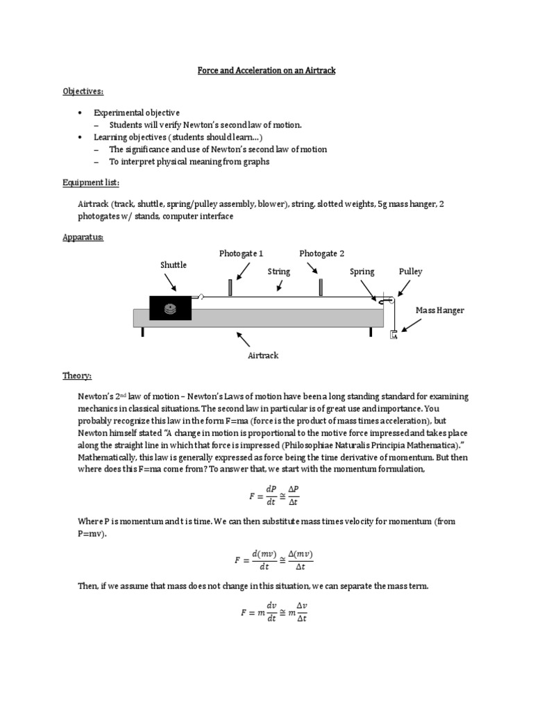 Force and Acceleration On The Air Track | PDF | Newton's Laws Of Motion ...