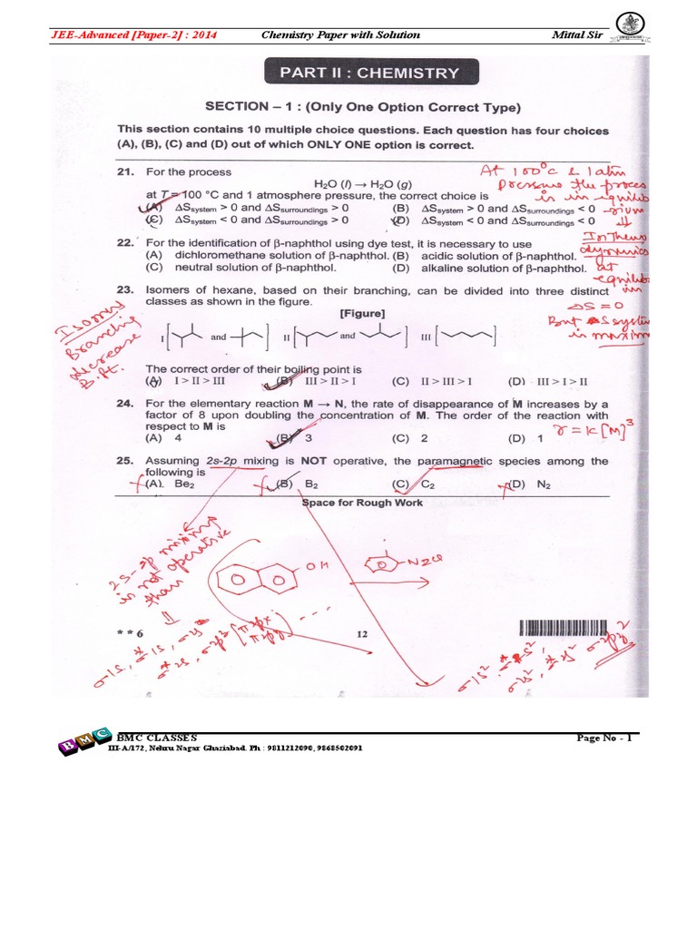 JEE-Advanced (Paper-2) : 2014: Chemistry Paper With Solution Mittal Sir | PDF | Business