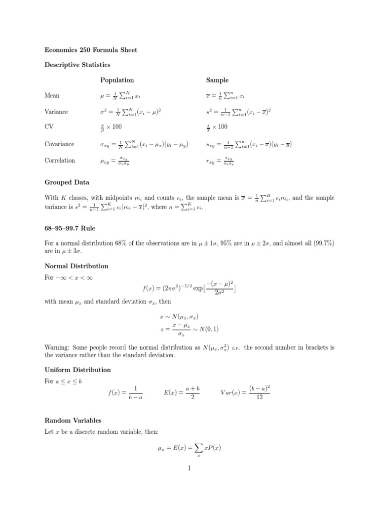 Statistics Formula | PDF | Variance | Normal Distribution