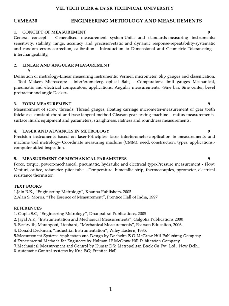 (NEW) U6MEA30 Engineering Metrology & Measurements Question Bank | PDF | Accuracy And Precision ...