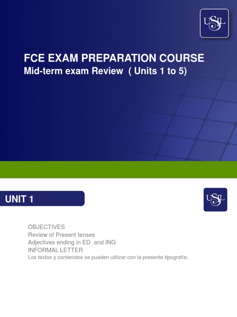 Fce Exam Preparation Course: Mid-Term Exam Review (Units 1 To 5) | PDF ...