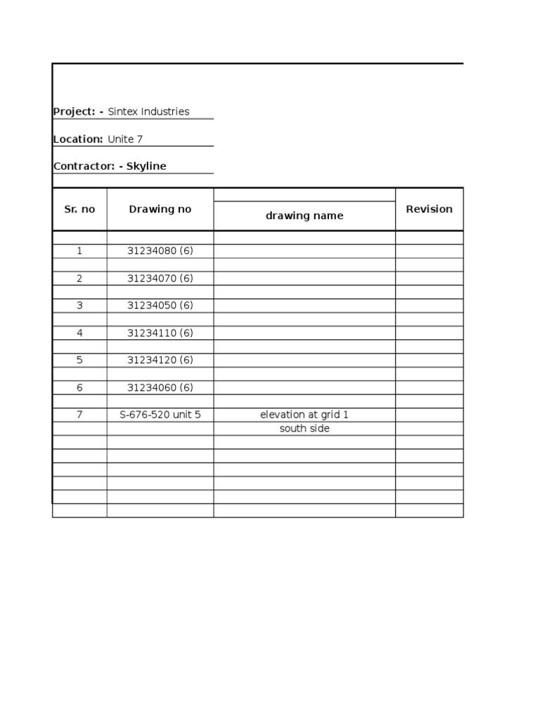 Drawings Issued Register Unite 7 | PDF | Technology & Engineering