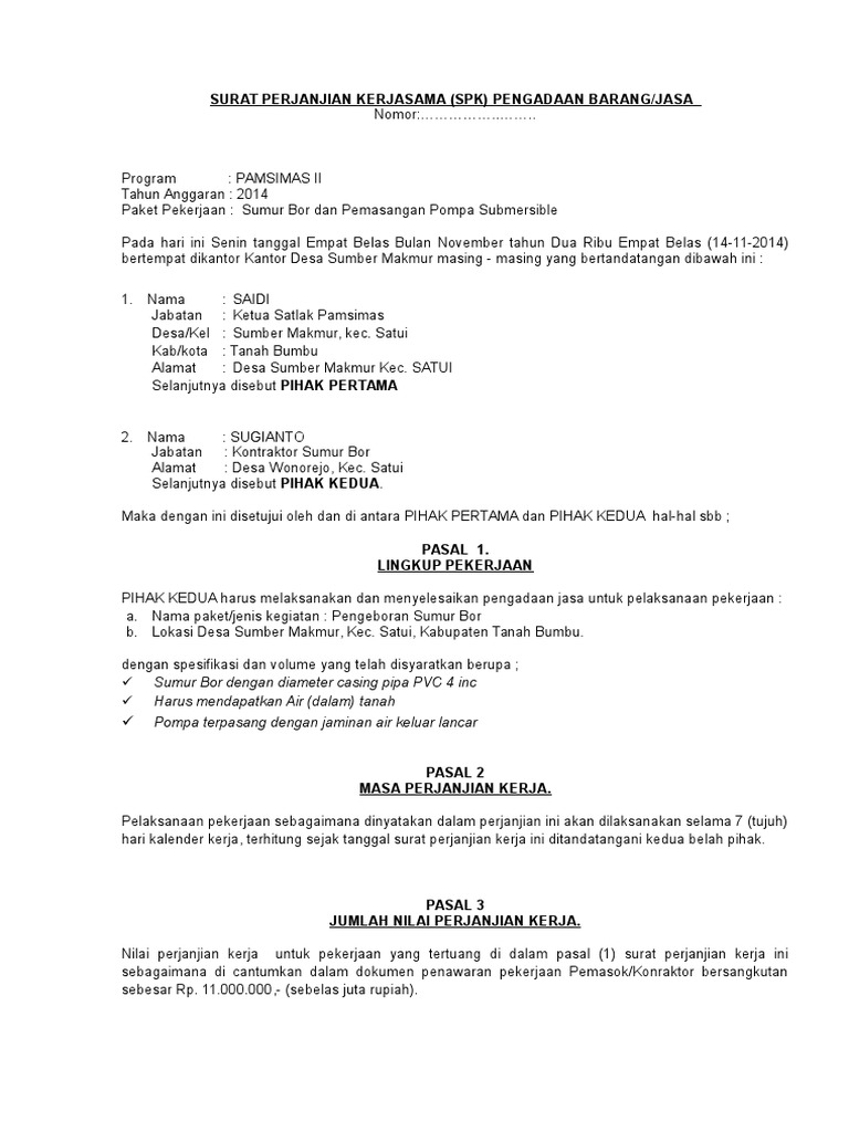PT. 5-17 Surat Perjanjian Kerjasama (SPK) SUMUR BOR | PDF