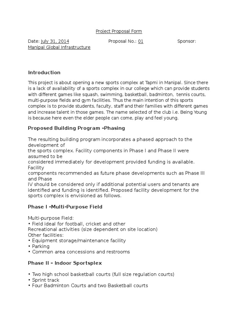 Project Proposal Form | Swimming Pool | Swimming