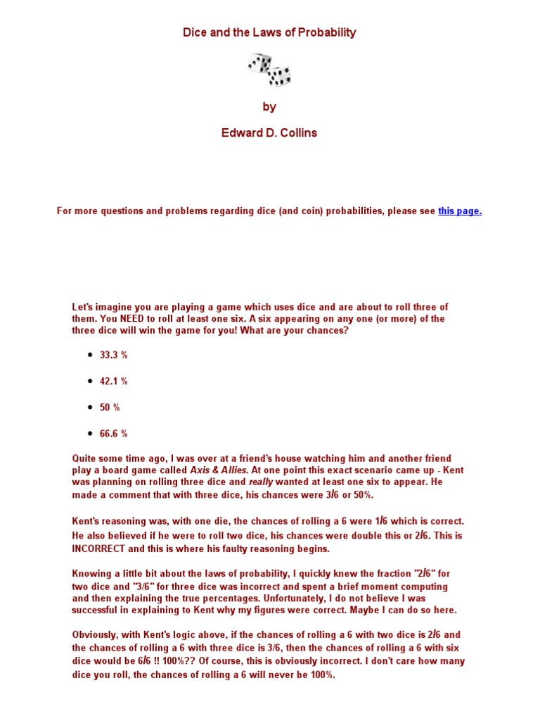 Dice Probability Explained | PDF | Dice | Teaching Mathematics