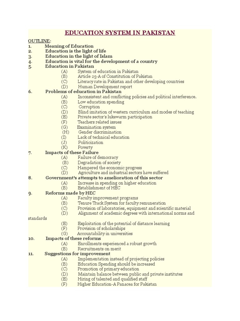 Education System in Pakistan | PDF | Literacy | Pakistan
