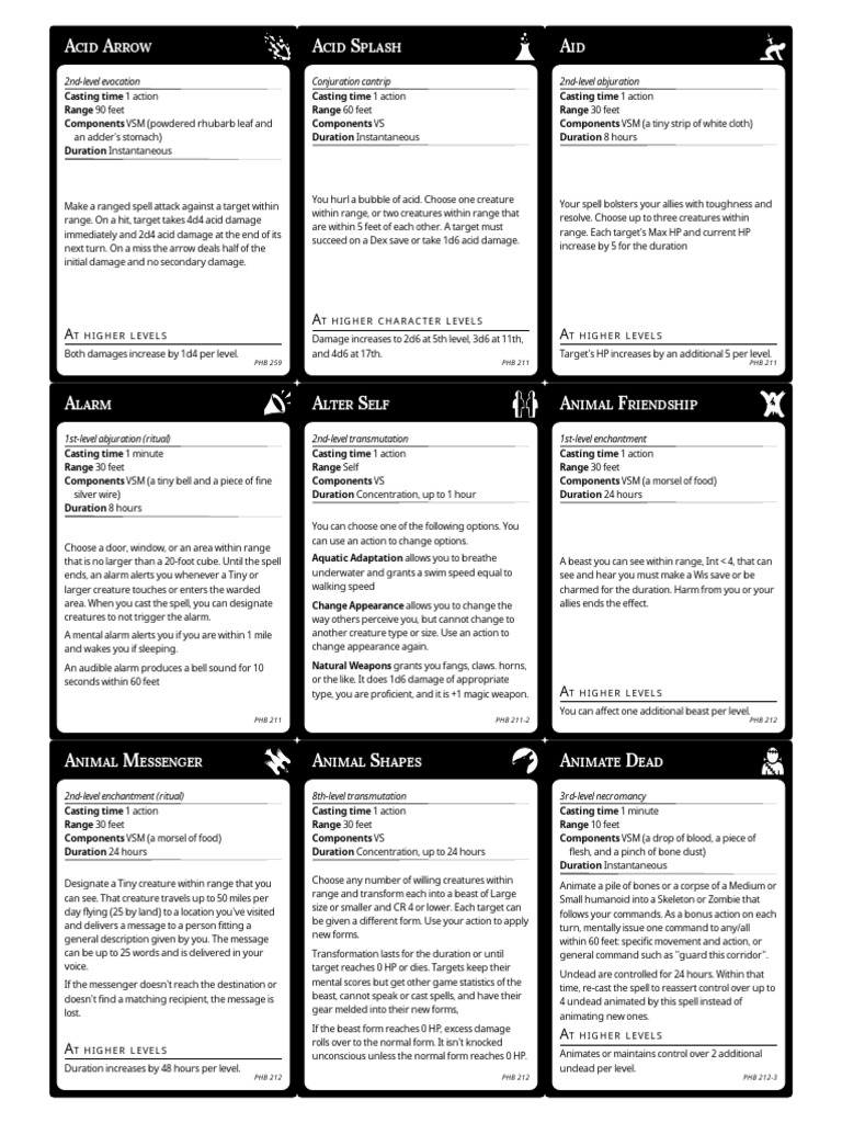 5e Spell Cards | Magic (Paranormal) | Nature
