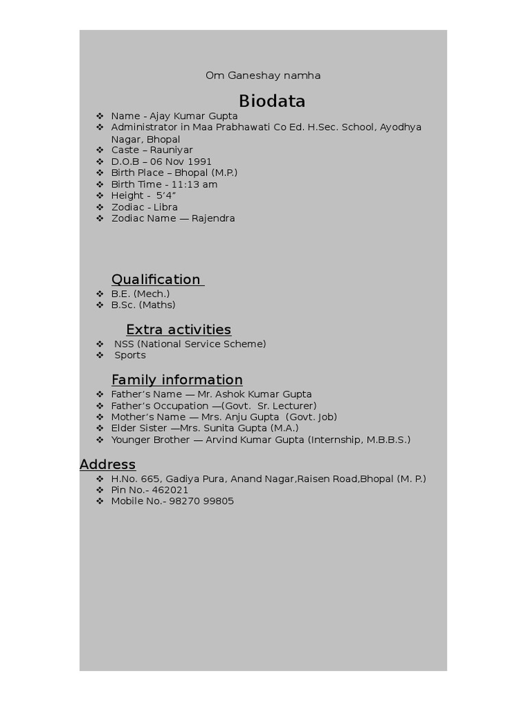 Ajay Biodata | PDF