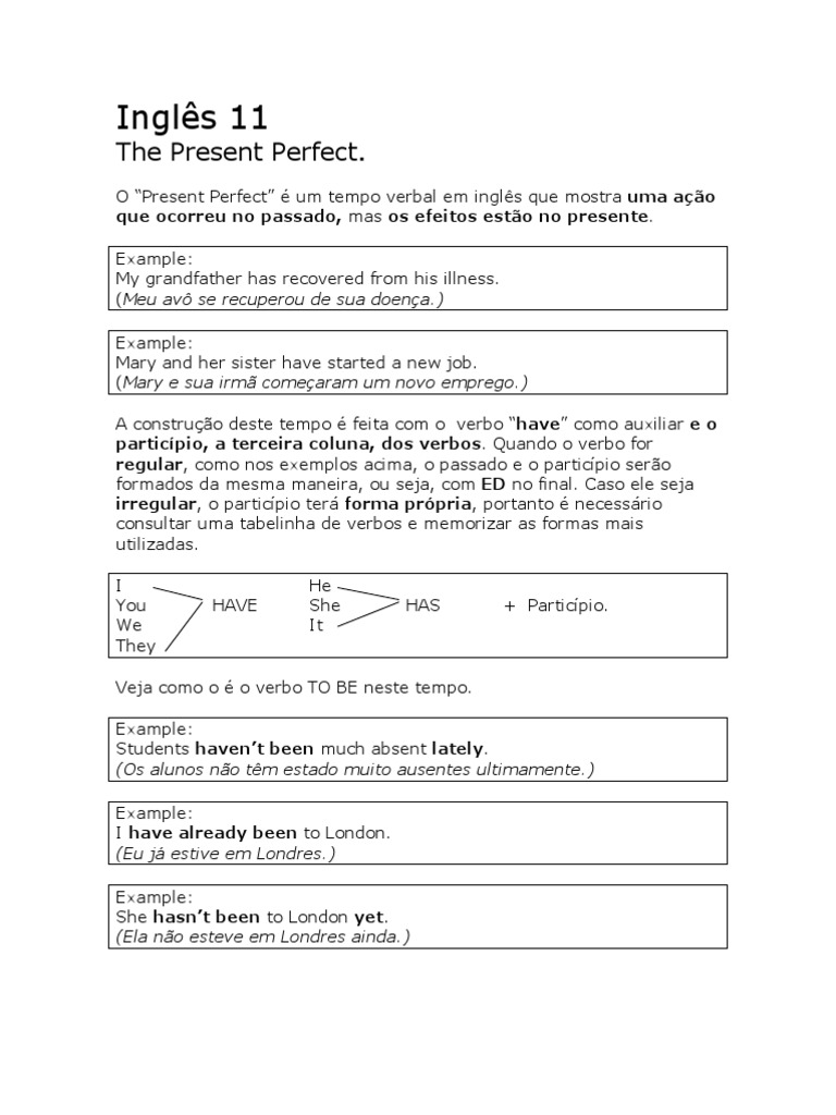 Inglês - Aula 11 - The Present Perfect | PDF | Sintaxe | Idiomas