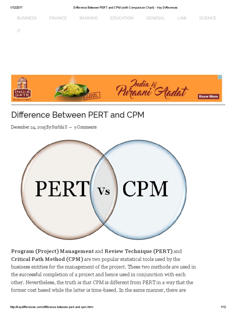 Difference Between PERT and CPM (With Comparison Chart) - Key Differences | PDF | Analysis ...