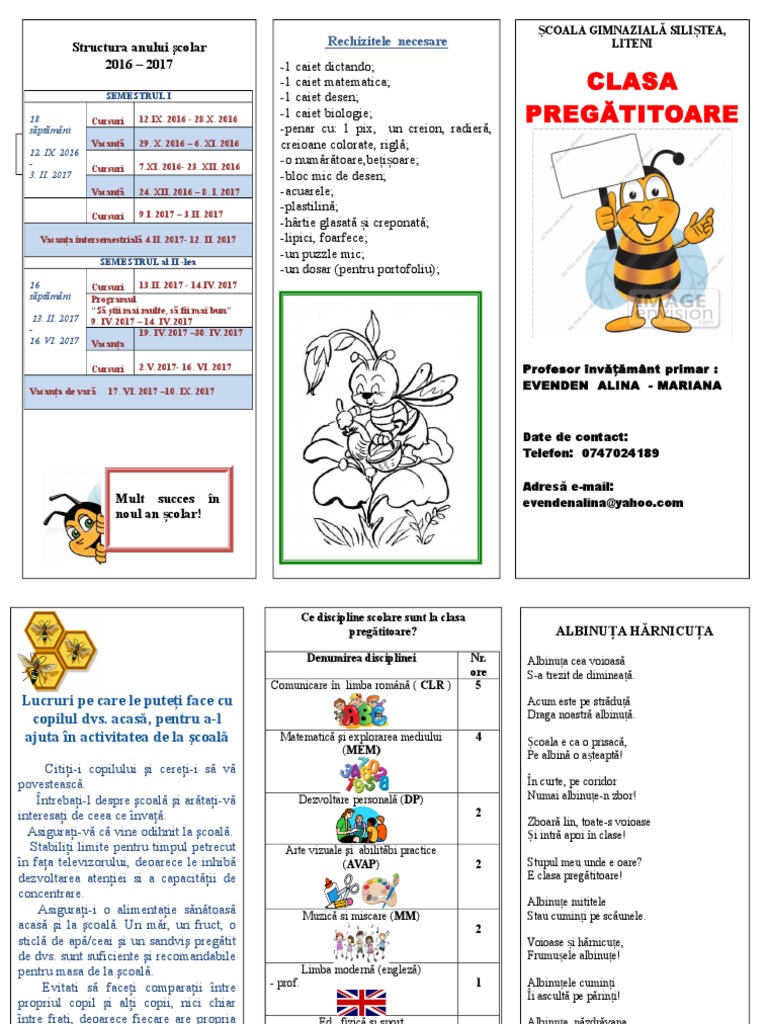 Pliant Prezentare clasa pregatitoare - Albinutele harniutele
