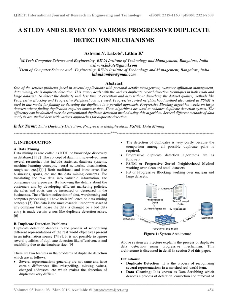 A Study and Survey On Various Progressive Duplicate Detection Mechanisms PDF | PDF